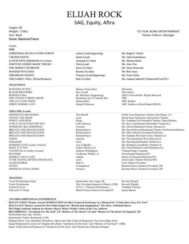 Theatrical Resume - Elijah Rock | The Official Site